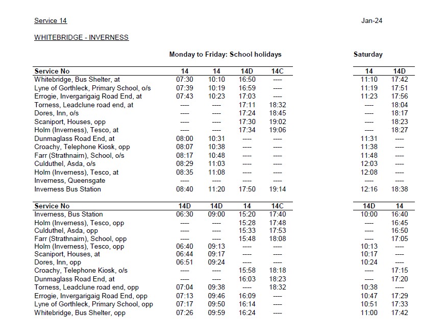 Bus Timetables | Stratherrick & Foyers Community Trust