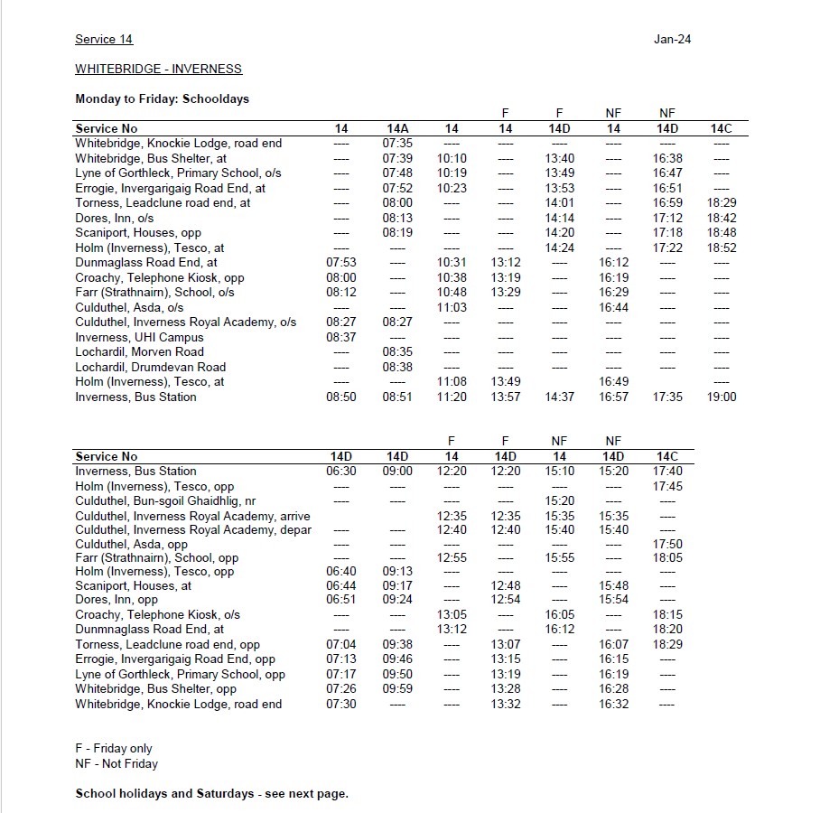 Bus Timetables | Stratherrick & Foyers Community Trust
