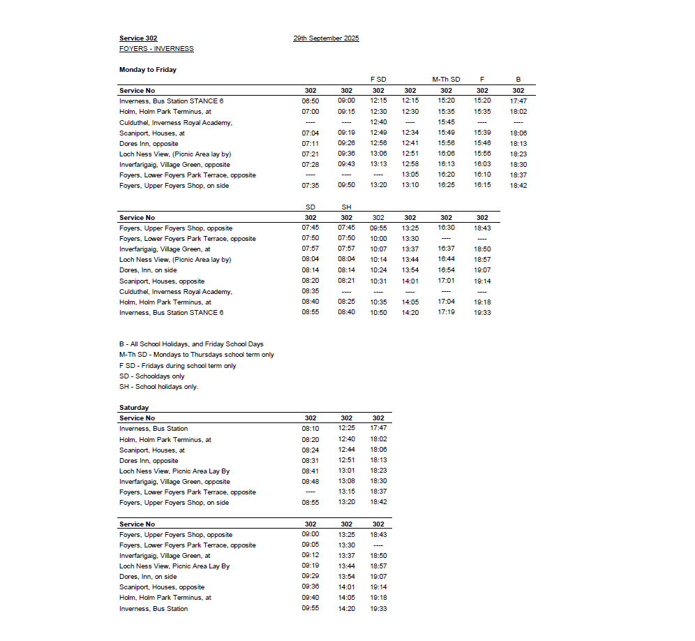 Bus Timetables | Stratherrick & Foyers Community Trust