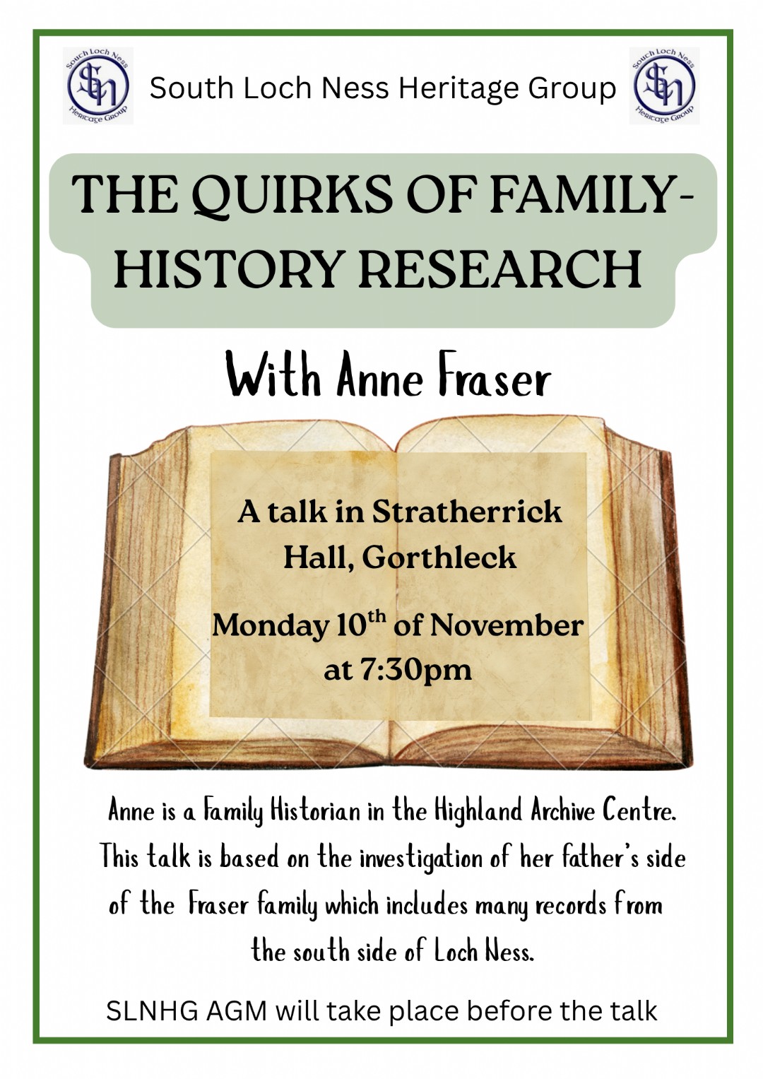 South Loch Ness Heritage Group Talk - With Anne Fraser | 10 November ...